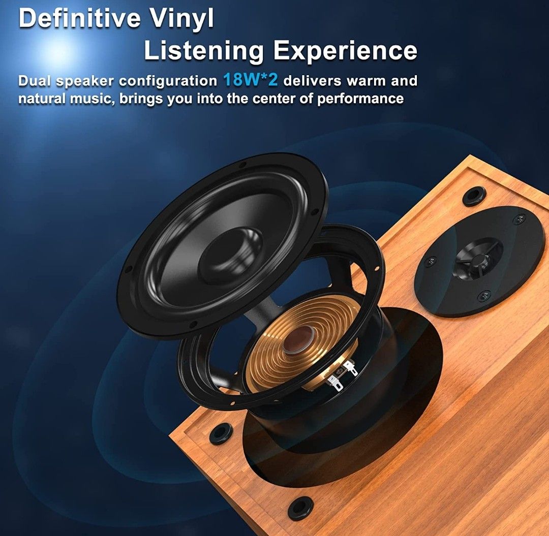 Bluetooth Record Player Wireless Turntable HiFi System Wooden Bluetooth ...