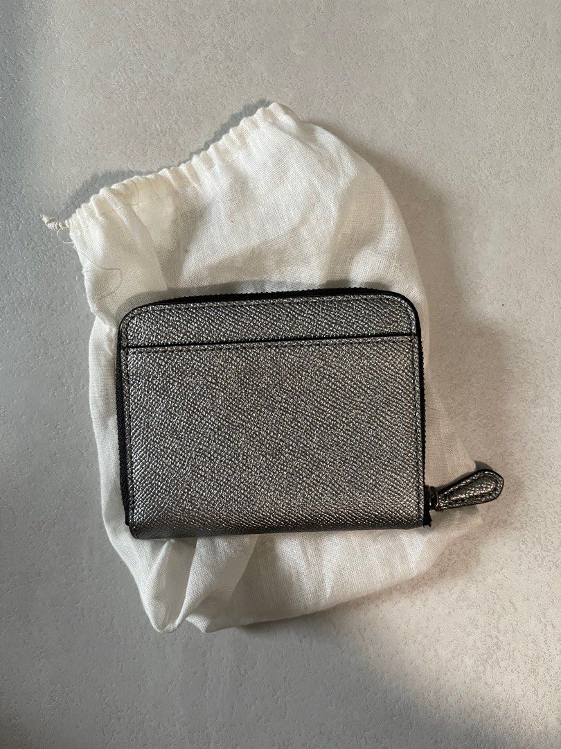 COACH METALLIC SILVER SPACE CROSSGRAIN LEATHER SMALL ZIP AROUND WALLET ...