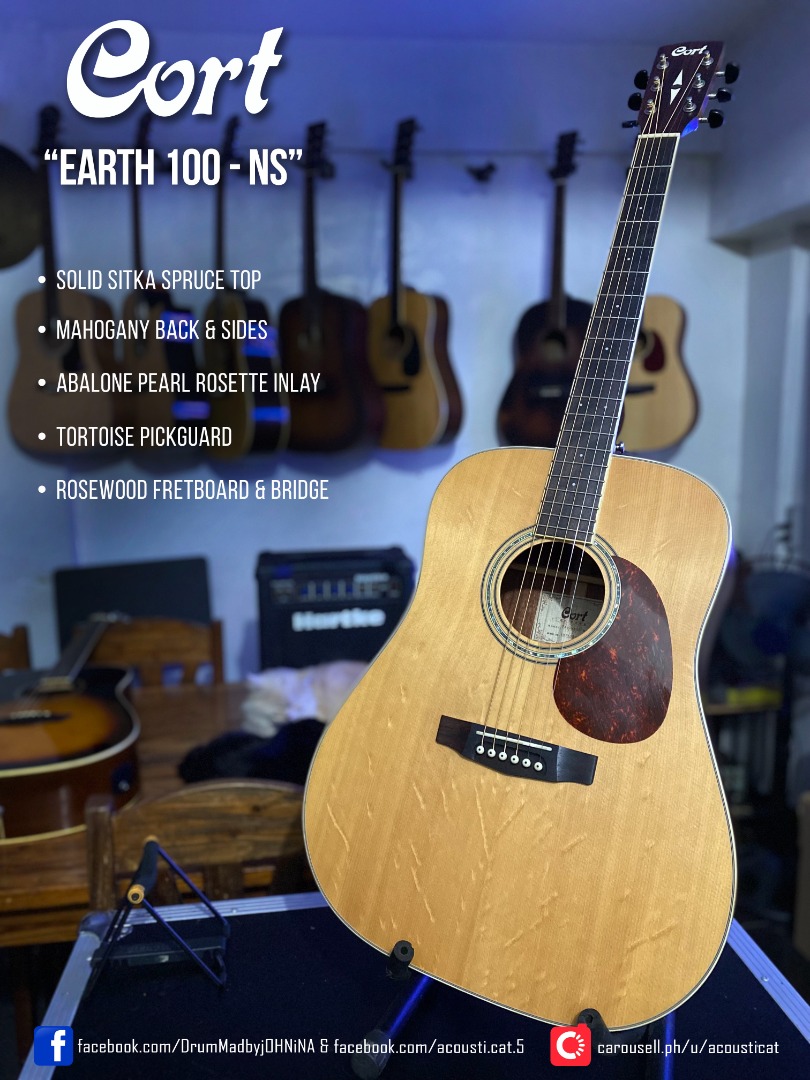 Cort Earth 100NS Acosutic Guitar, Hobbies & Toys, Music & Media ...