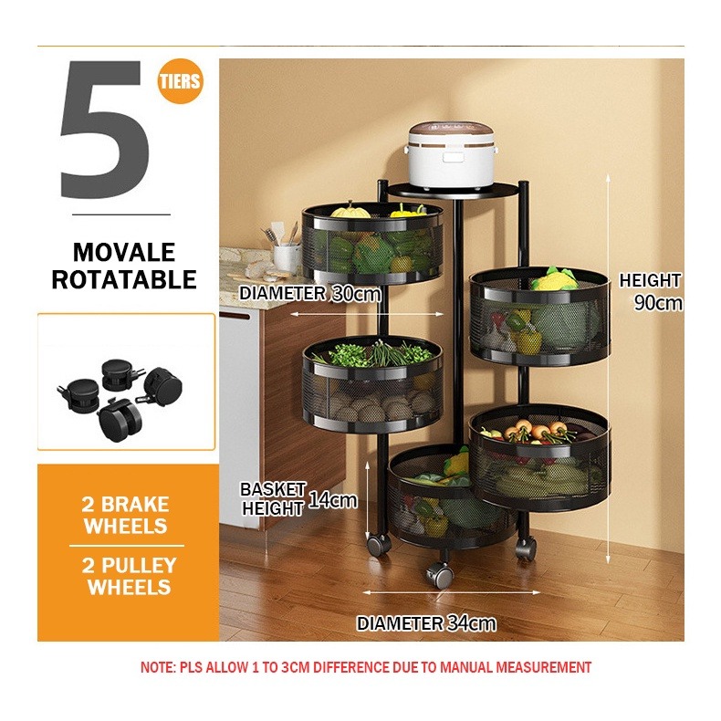 Cylindrical Kitchen Rotating Storage Box Basket Trolley Rack Vegetable ...