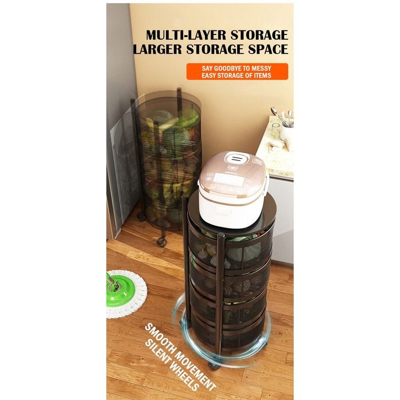 Cylindrical Kitchen Rotating Storage Box Basket Trolley Rack Vegetable ...