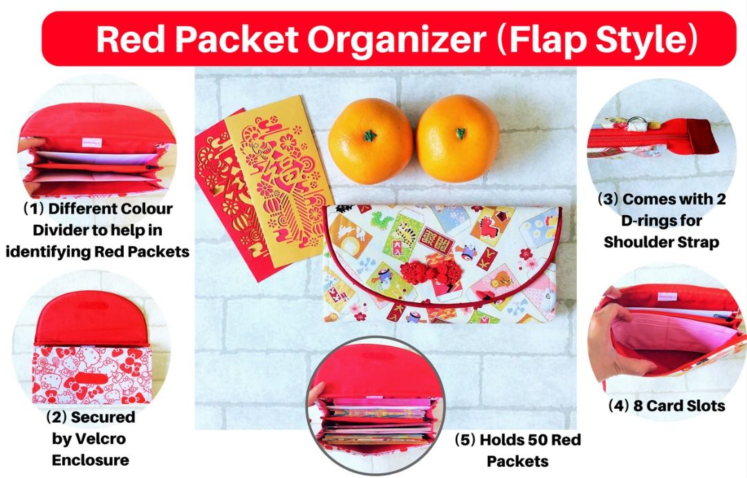 FLAP Ang Bao Organizer | Pouch for Red Packets | Flap Organiser 50 Red ...