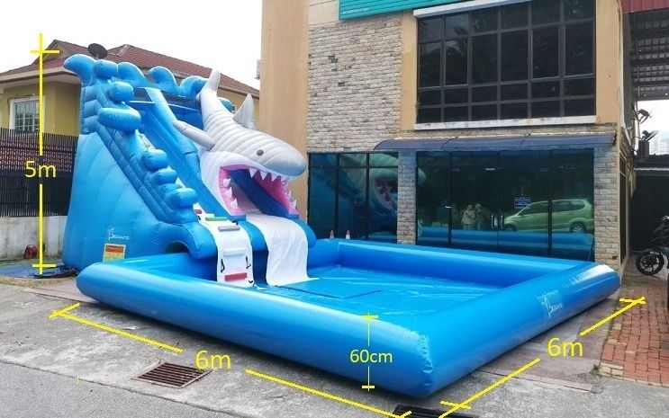 Giant SHARK Inflatable Slide Swimming Pool. Kolam Renang Gelungsur ...