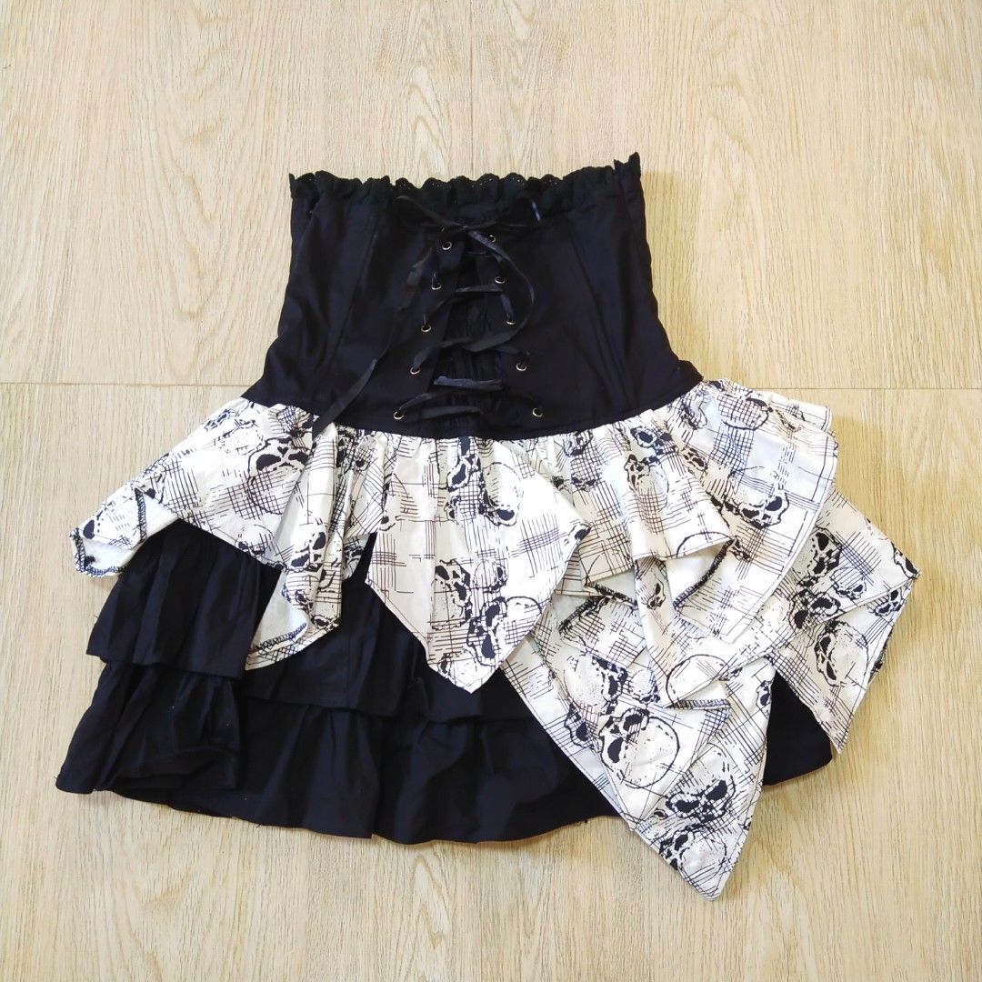 Gothic Corset Skirt- Strawberry Witch brand/Gothic Skirt/Skull print ...