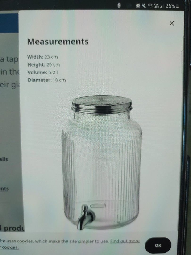 Ikea water jar with tap, TV & Home Appliances, Kitchen Appliances ...