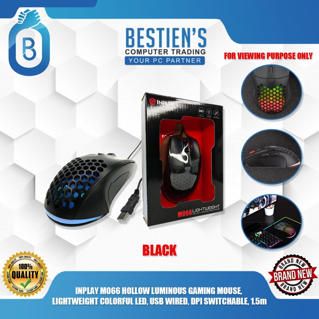 INPLAY M066 HOLLOW LUMINOUS GAMING MOUSE, LIGHTWEIGHT COLORFUL LED, USB ...
