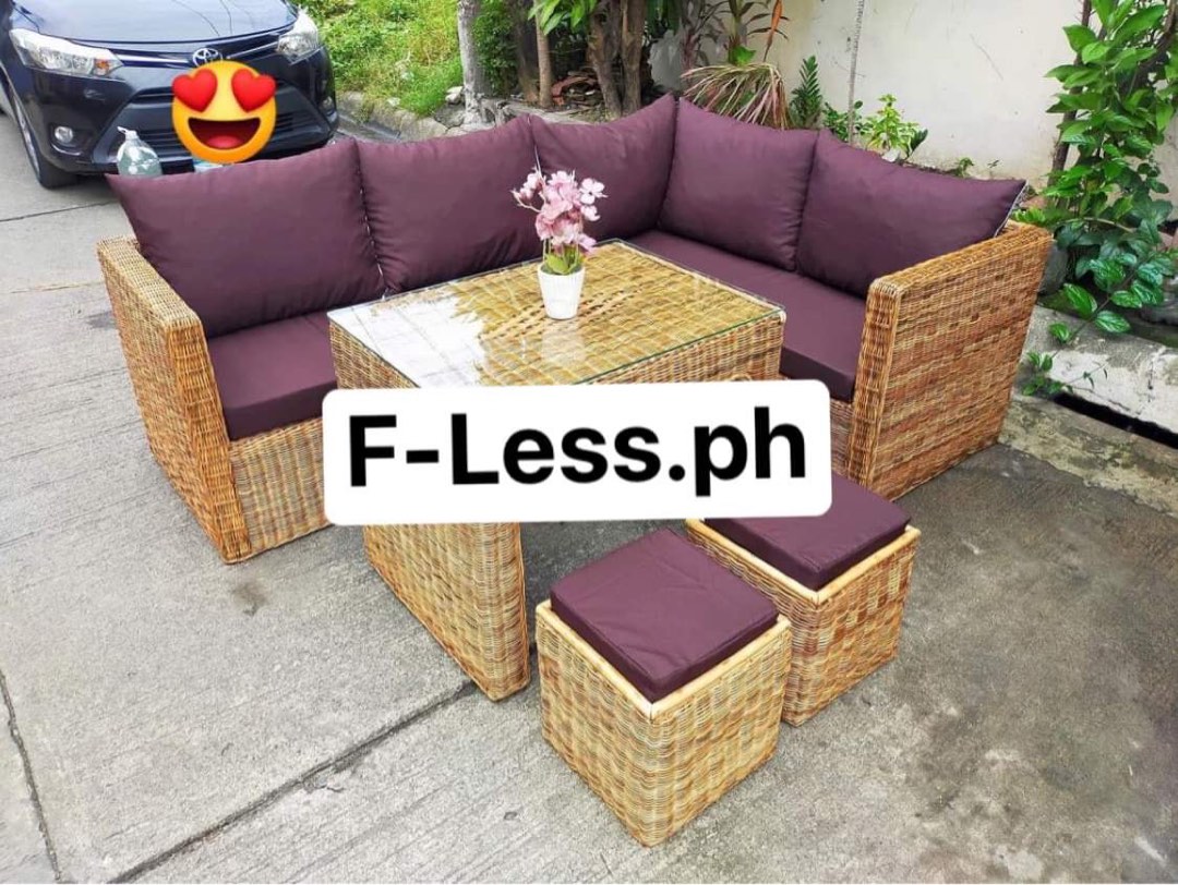 L Shape full weaved wicker Sala set, Furniture & Home Living, Furniture ...