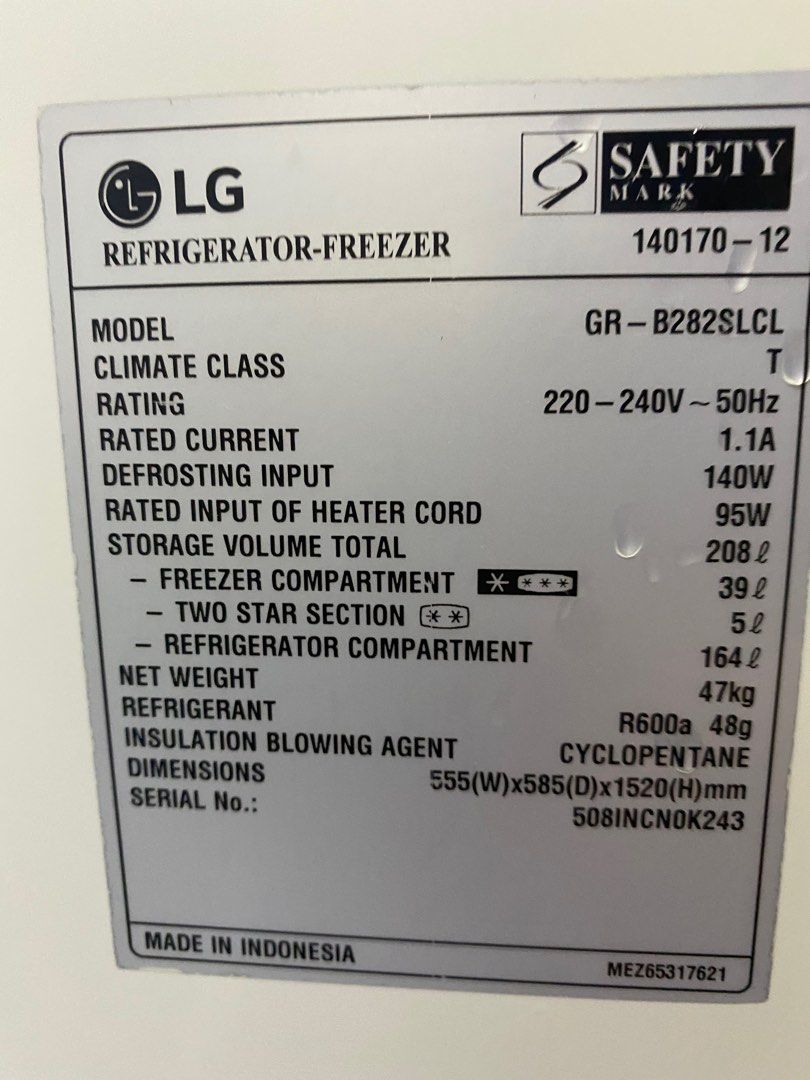 LG 2Ticks Smart Inverter Fridge, 208L, TV & Home Appliances, Kitchen ...