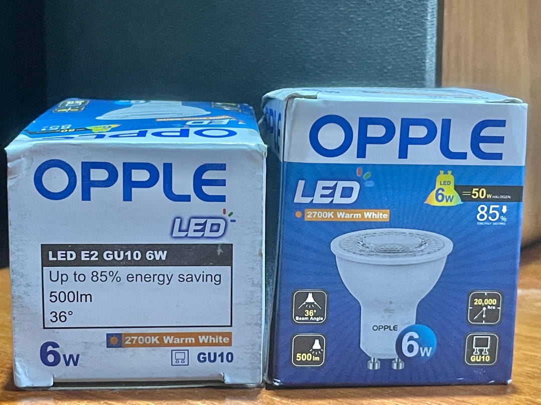 OPPLE LED E2 GU10 6W 2700K Warm White, Furniture & Home Living ...