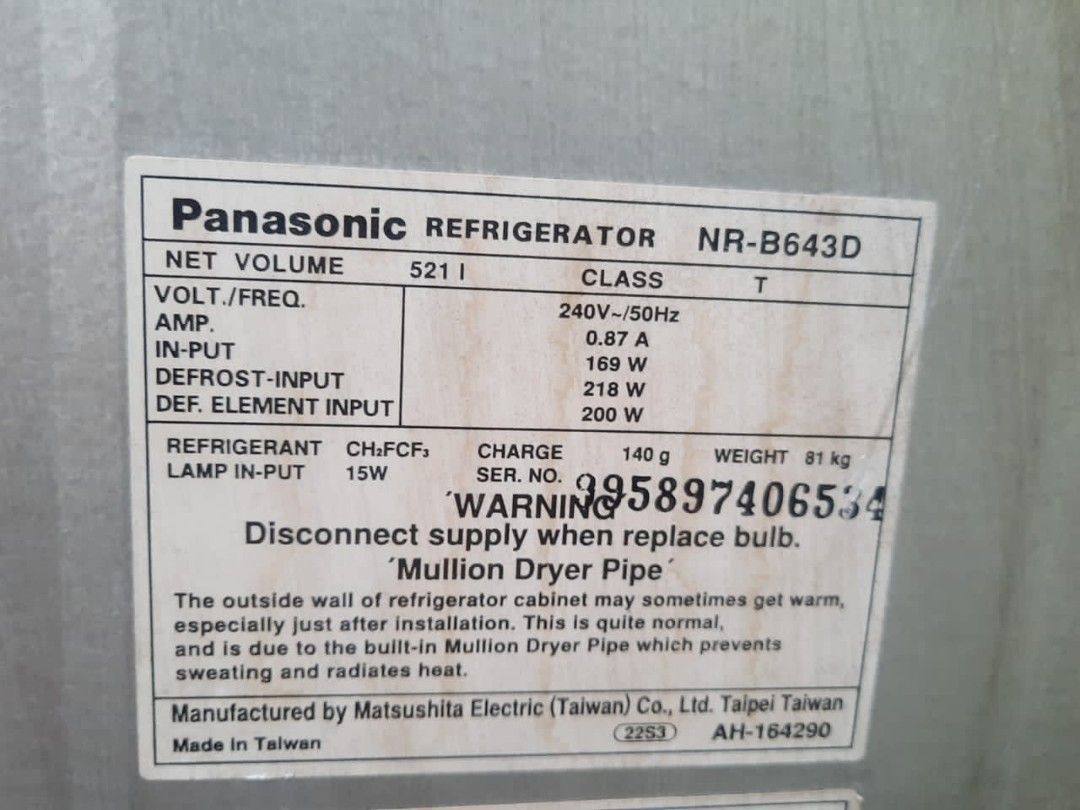 Panasonic 2 door fridge for sell, TV & Home Appliances, Kitchen ...