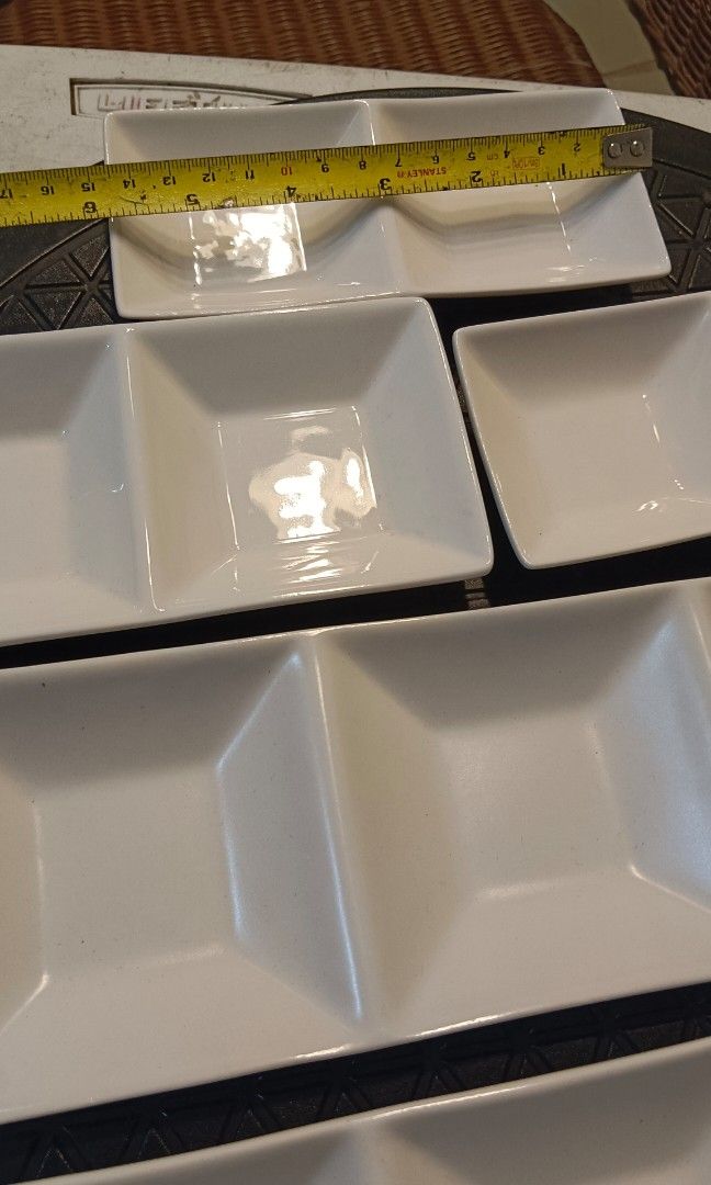 Pure White 2 Stoneware and ceramic 3 Compartment Appetizer Serving Tray ...