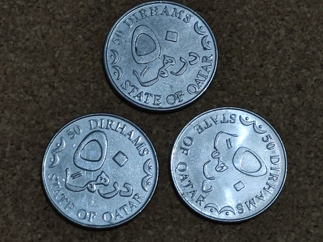 Qatar Coins 3 pcs 50 Dirhams Hobbies Toys Memorabilia Collectibles Currency on Carousell
