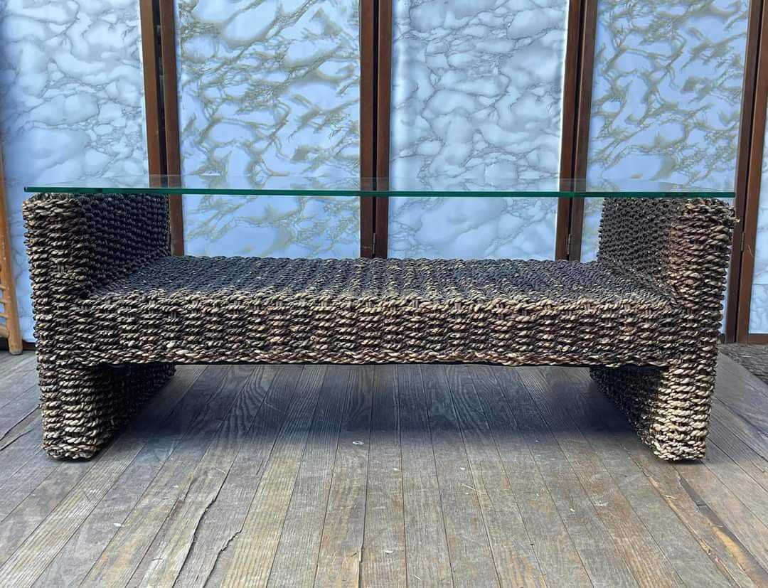 Rattan Center Table 40L x 20W x 16H in Solid rattan Glass top ...