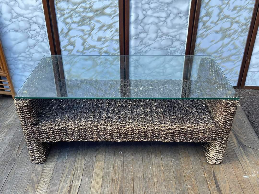 Rattan Center Table 40L x 20W x 16H in Solid rattan Glass top ...