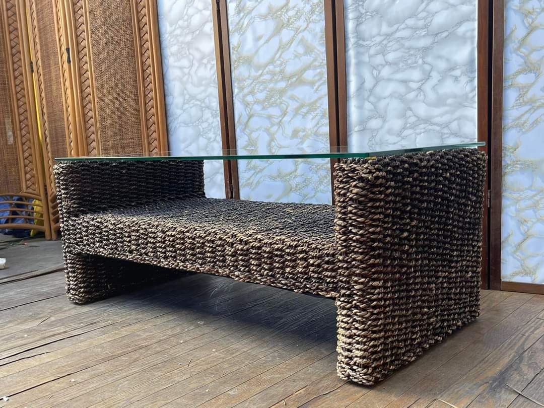 Rattan Center Table 40L x 20W x 16H in Solid rattan Glass top ...