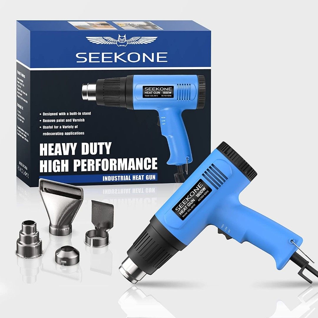 SEEKONE Heat Gun, 1800W Heavy Duty Hot Air Gun Kit with 572℉&1112℉ Dual-Temperature Settings and ...