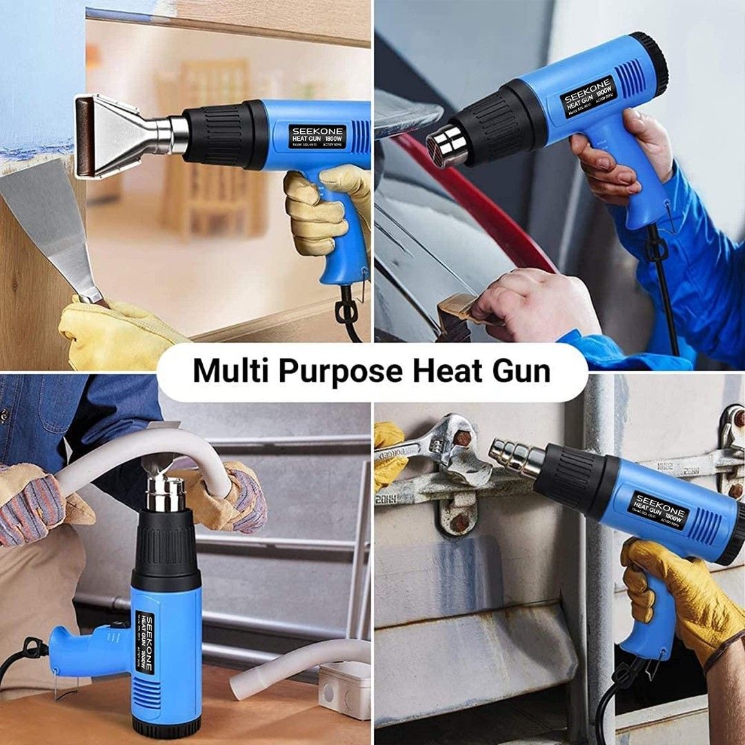 SEEKONE Heat Gun, 1800W Heavy Duty Hot Air Gun Kit with 572℉&1112℉ Dual-Temperature Settings and ...