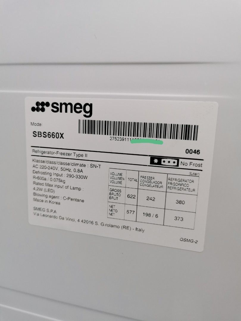 Smeg refrigerator SBS660X, TV & Home Appliances, Kitchen Appliances ...