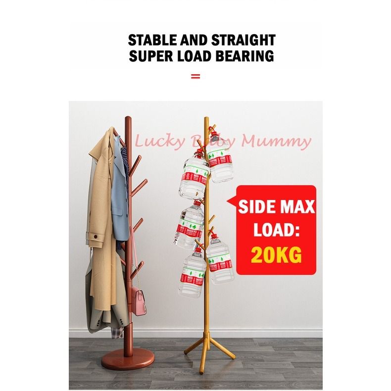 Solid Wood Standing Clothes Hanger Hat Free Stand Coat Rack Wooden Coat ...