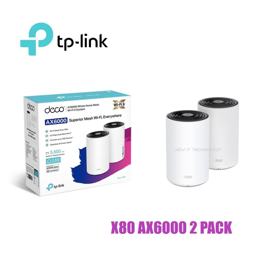 TP-Link Deco X80 AX6000 Whole Home AI-Driven 2.5G Dual-Band Mesh WiFi 6 Router System with ...