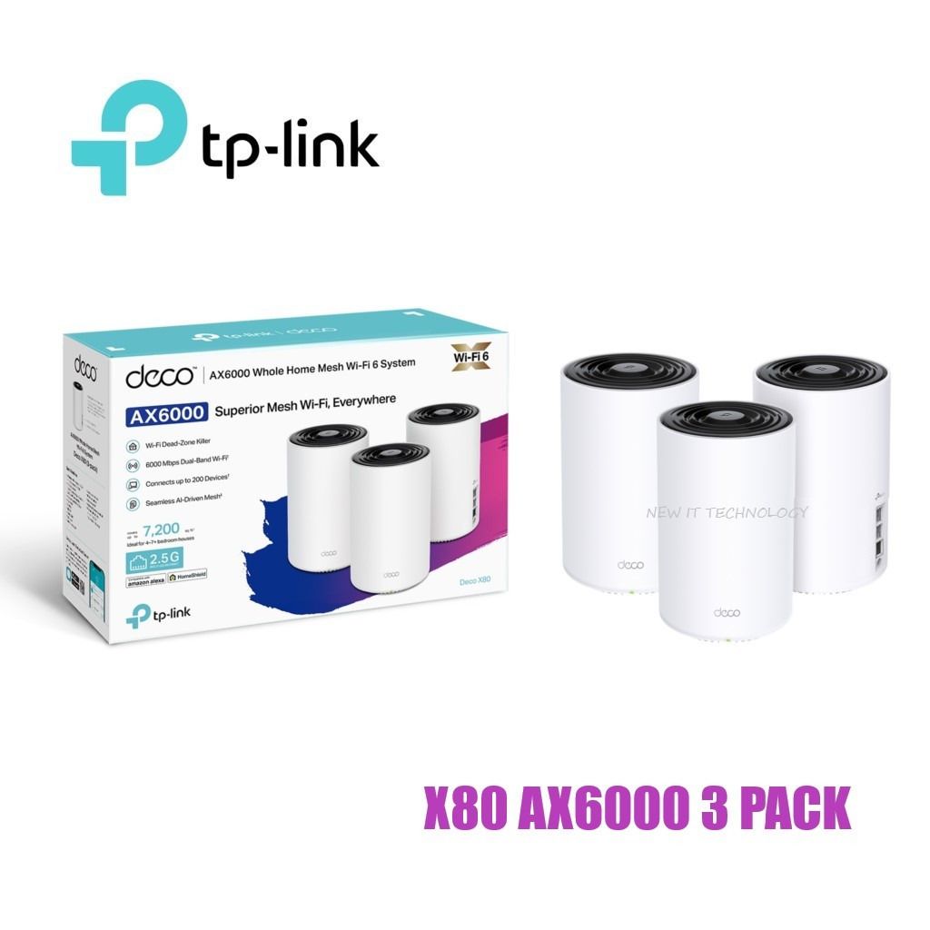 TP-Link Deco X80 AX6000 Whole Home AI-Driven 2.5G Dual-Band Mesh WiFi 6 Router System with ...
