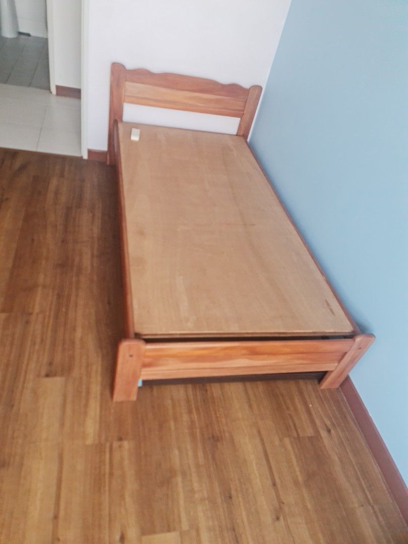 Used Single size wooden bed frame, Furniture & Home Living, Furniture ...