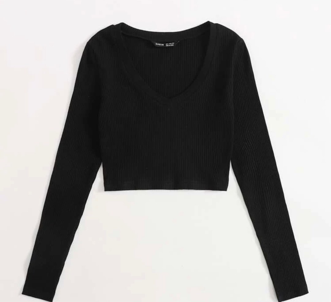 V Neck Rib Knit Crop Top Womens Fashion Tops Longsleeves On Carousell