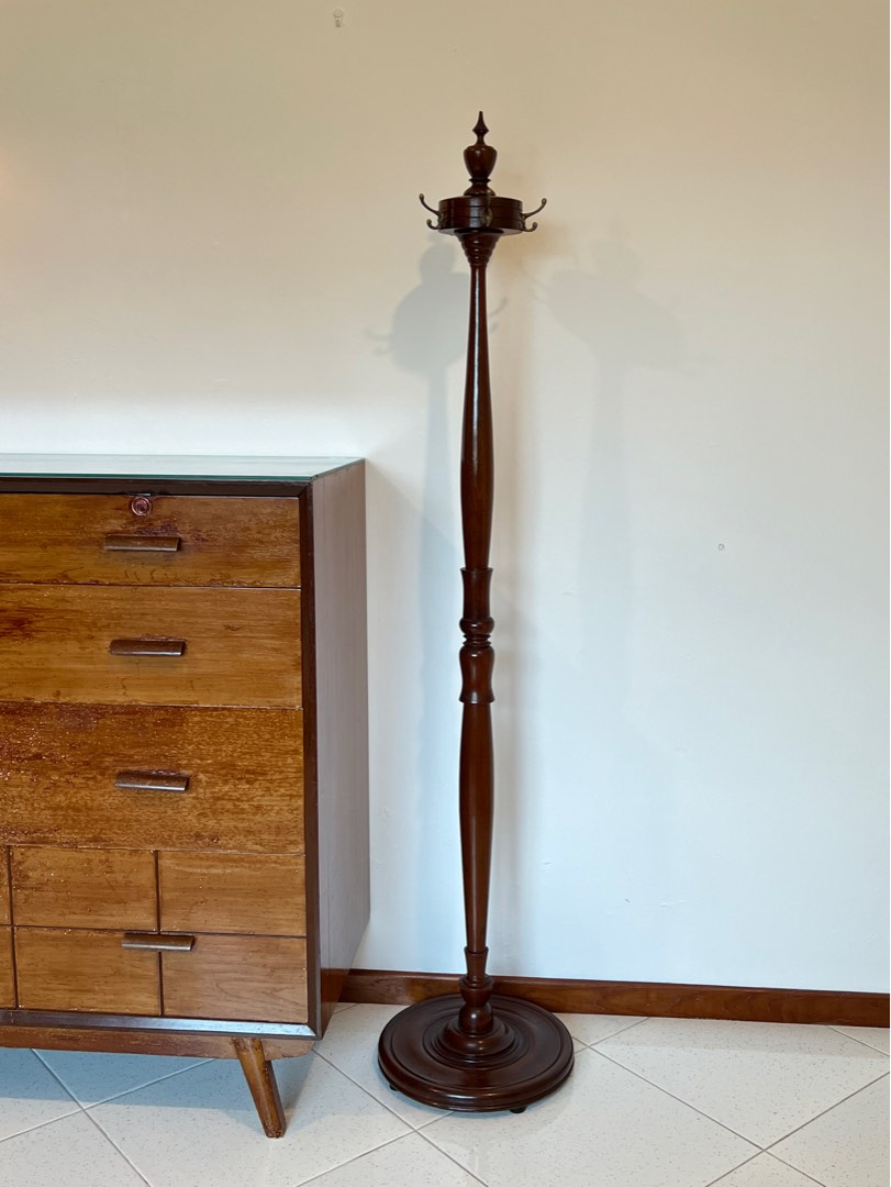Vintage teak clothes stand with 5 hooks that swivel for convenience ...