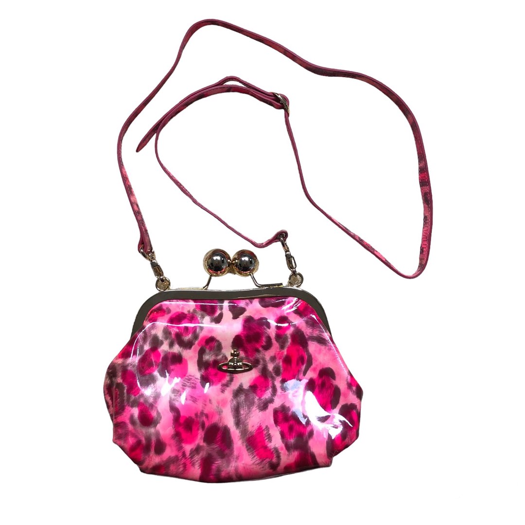 Vivienne Westwood Pink Leopard Print Patent Leather Kisslock Sling Bag ...