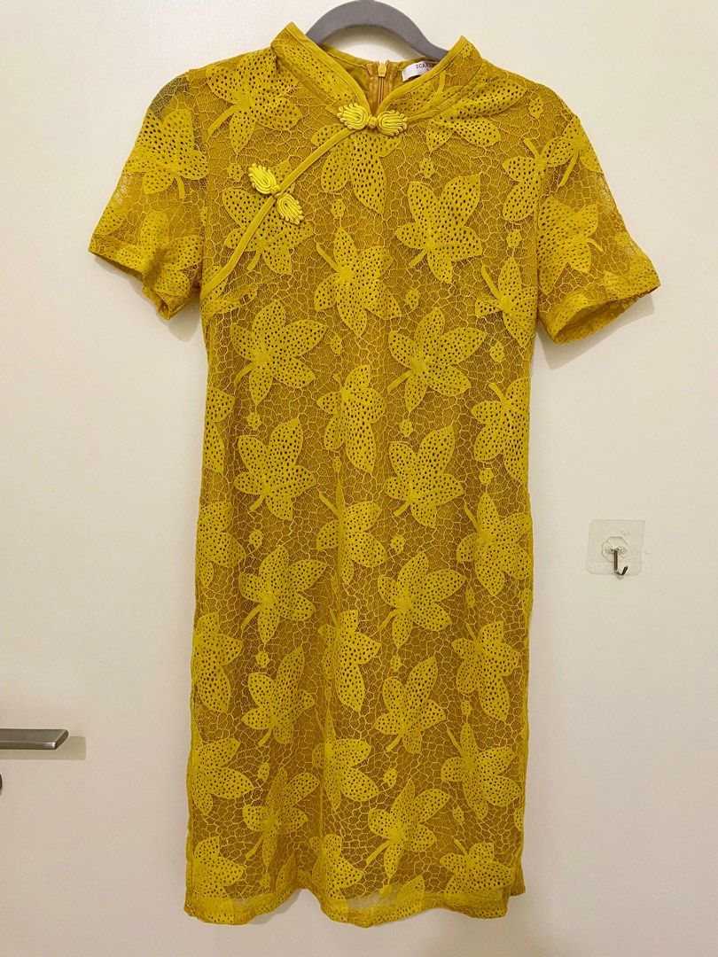 Yellow lace cheongsam qipao, Women's Fashion, Dresses & Sets, Dresses ...