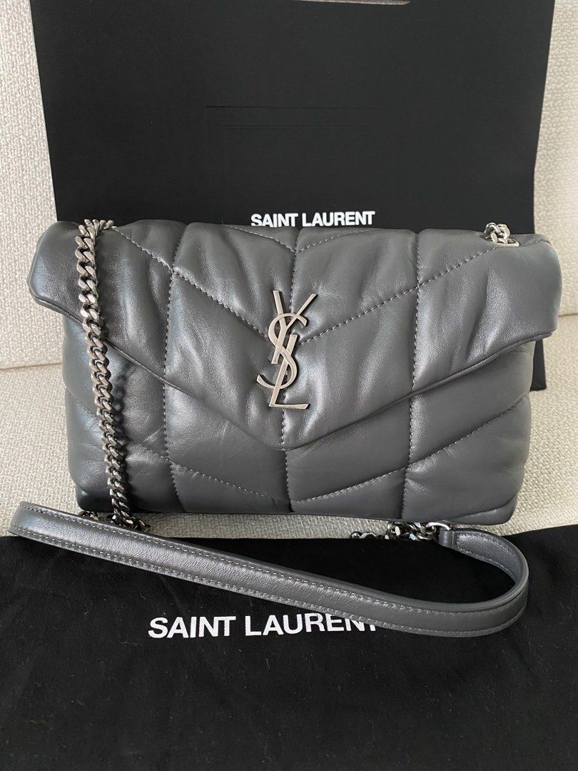 YSL Saint Laurent Storm Grey Leather Toy Puffer Bag 100% AUTHENTIC ...