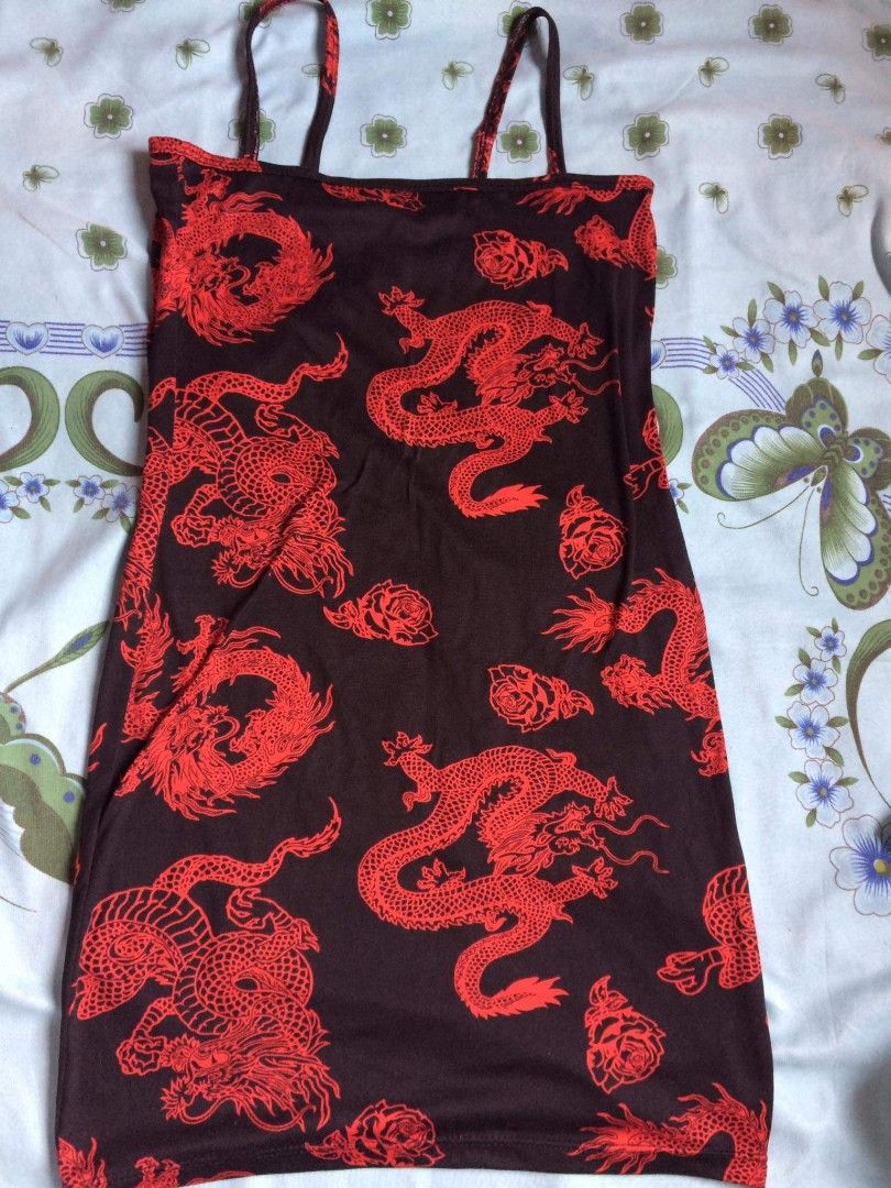 ZARA BLACK/RED DRAGON DRESS, Women's Fashion, Dresses & Sets, Dresses ...
