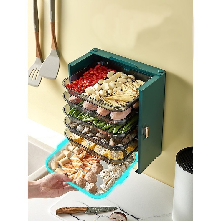 6 Layers Kitchen Preparation Plate Holder Wall Mount Foldable Cooking ...