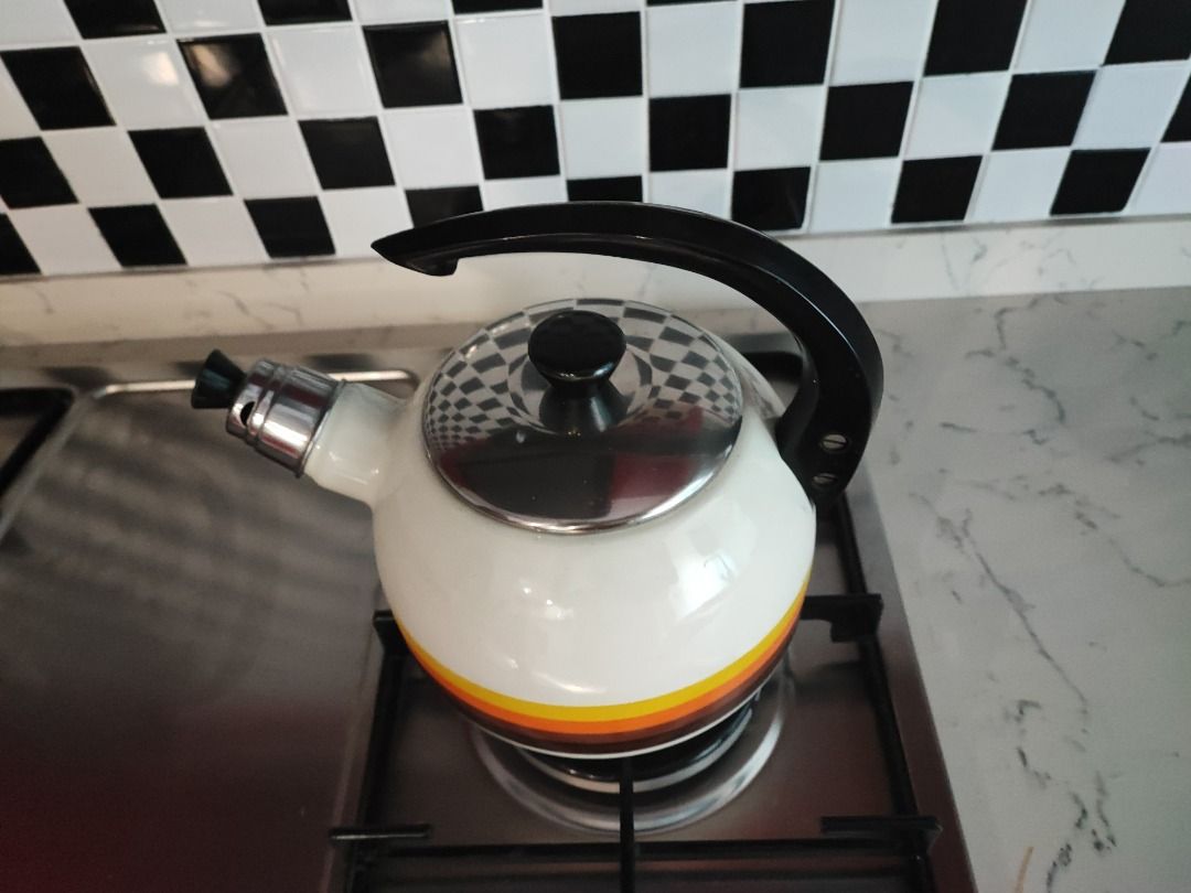 80s Retro Enamel Kettle Collectible Stove Stainless Steel Old School ...