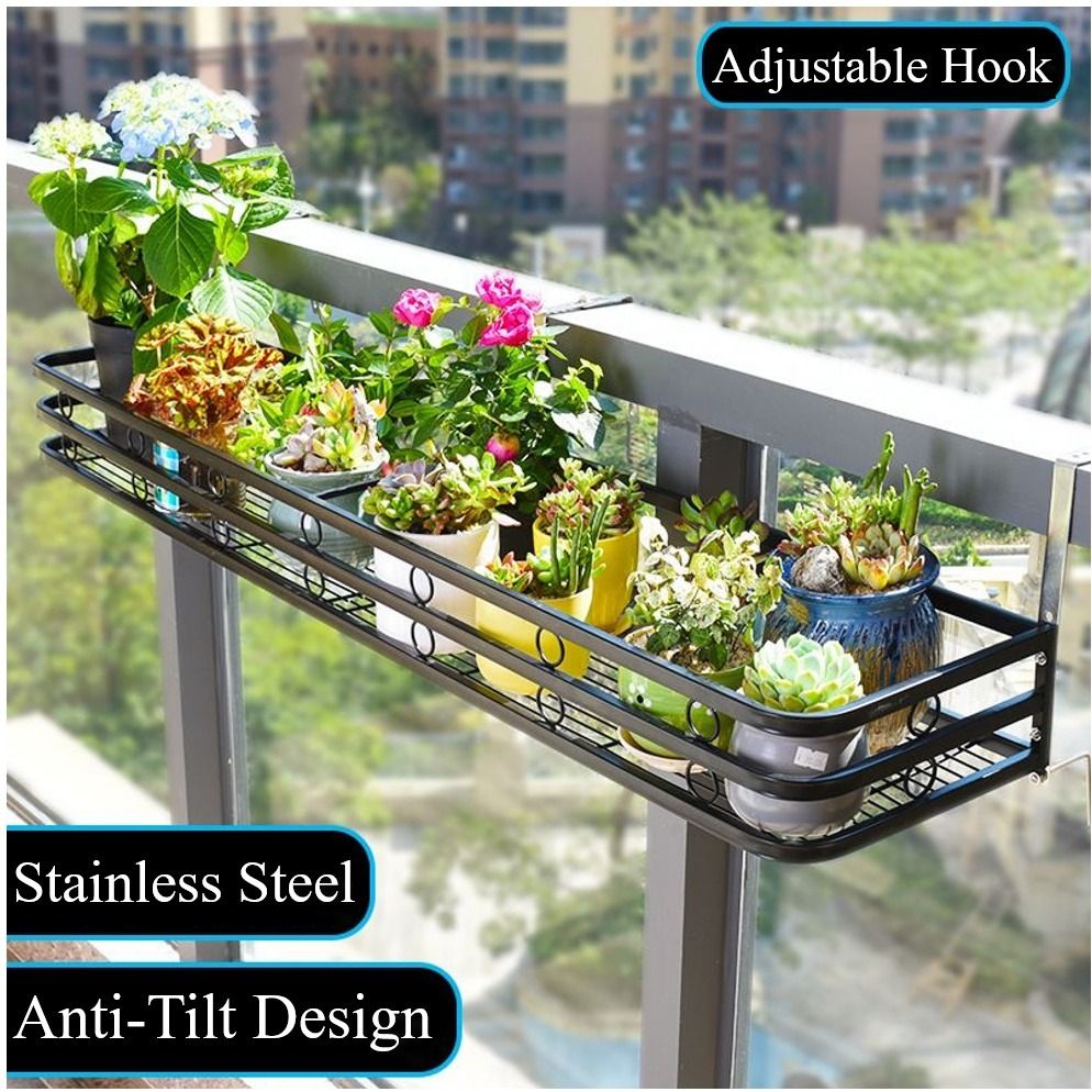 Adjustable Stainless Steel Rack Balcony Railing Flower Rack Hanging ...
