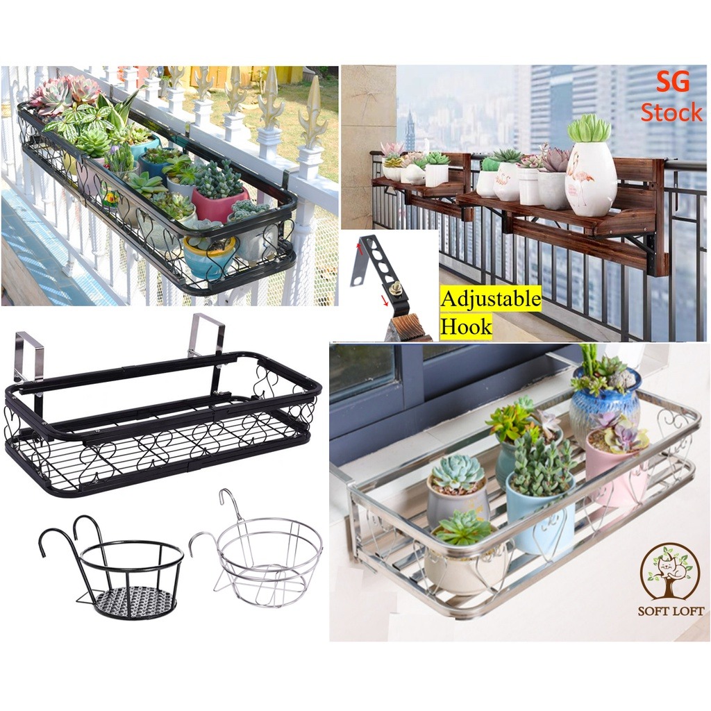 Adjustable Stainless Steel Rack Balcony Railing Flower Rack Hanging ...