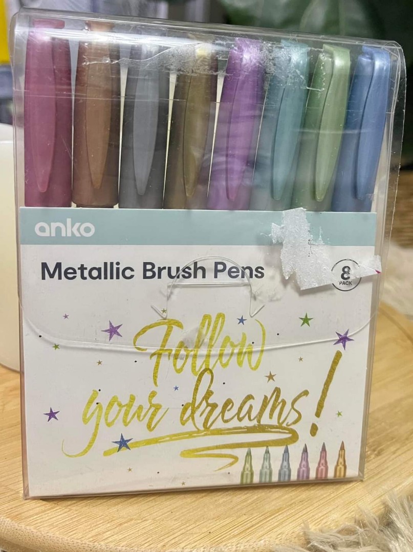 Anko Metallic Brush Pens - 8pcs, Hobbies & Toys, Stationary & Craft ...