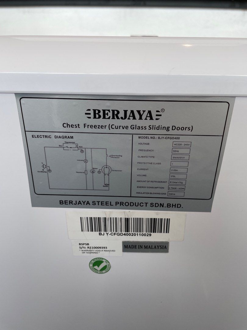 Berjaya curve glass chest freezer for sale, TV & Home Appliances ...