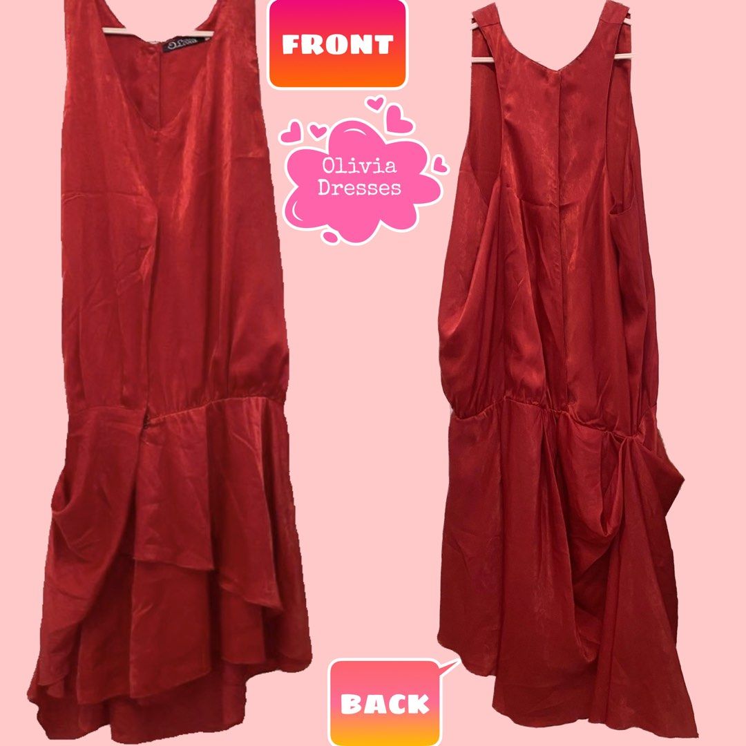[Brand New] Olivia Dresses - Drape Asymmetrical Red Dress, Women's Fashion, Dresses & Sets ...