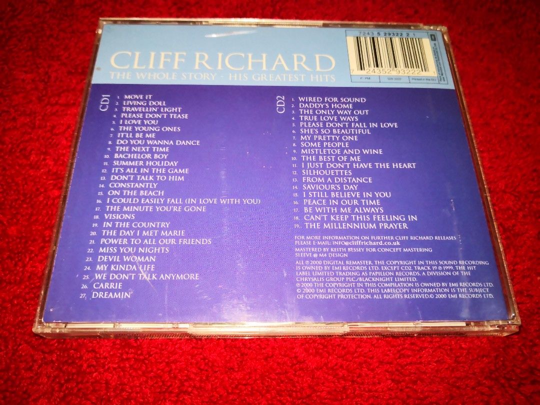 Cliff Richard The Whole Story His Greatest Hits 2CD, Hobbies & Toys ...