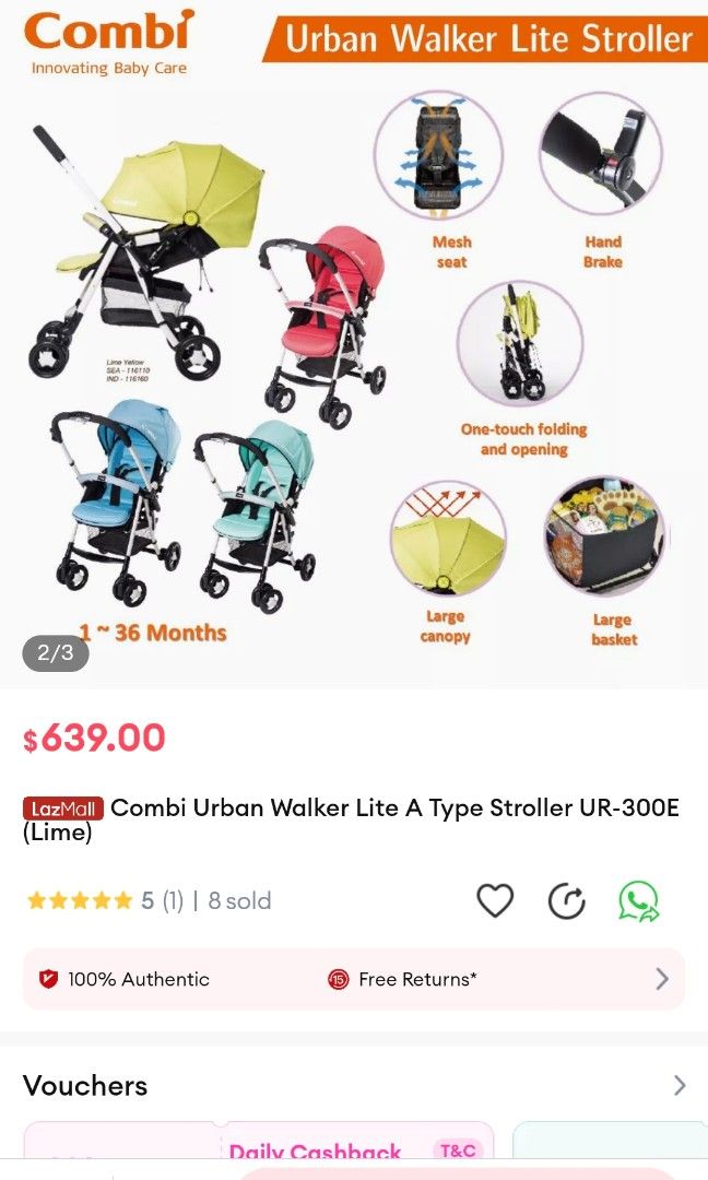 Combi urban walker lite, Babies & Kids, Going Out, Strollers on Carousell