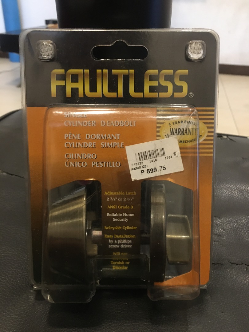 Faultless Single Cylinder Deadbolt, Furniture & Home Living, Home Improvement & Organization ...