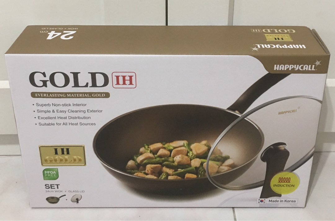 HAPPY CALL Wok Pan + Glass Lid 24 cm set, Furniture & Home Living ...