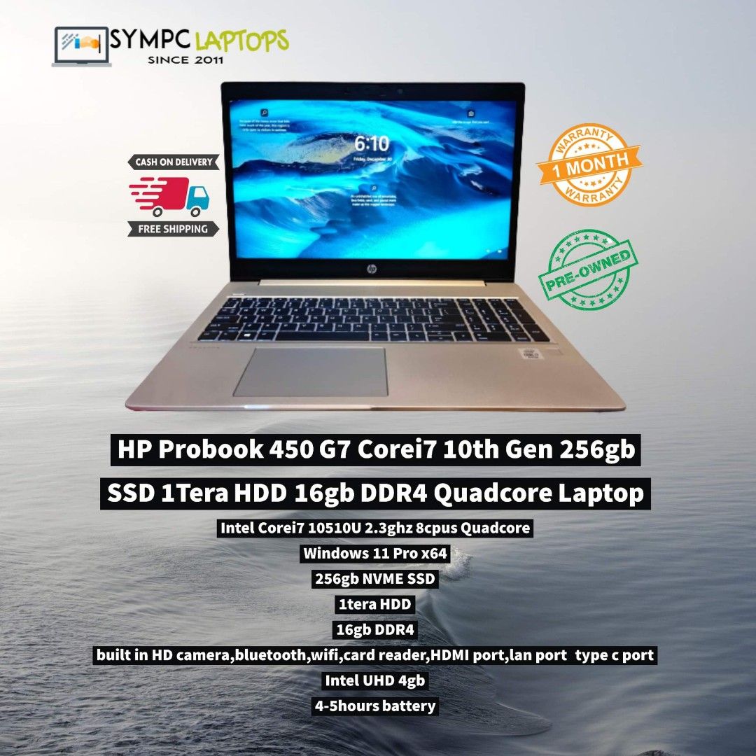 Hp Probook 450 G7 Corei7 10thGen 256gb SSD 1tera HDD 15.6inch Laptop ...