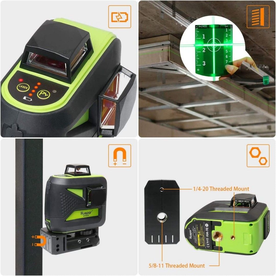Huepar 360 Laser Level Green 602CG, Cross Line with Pulse Mode, Triple ...
