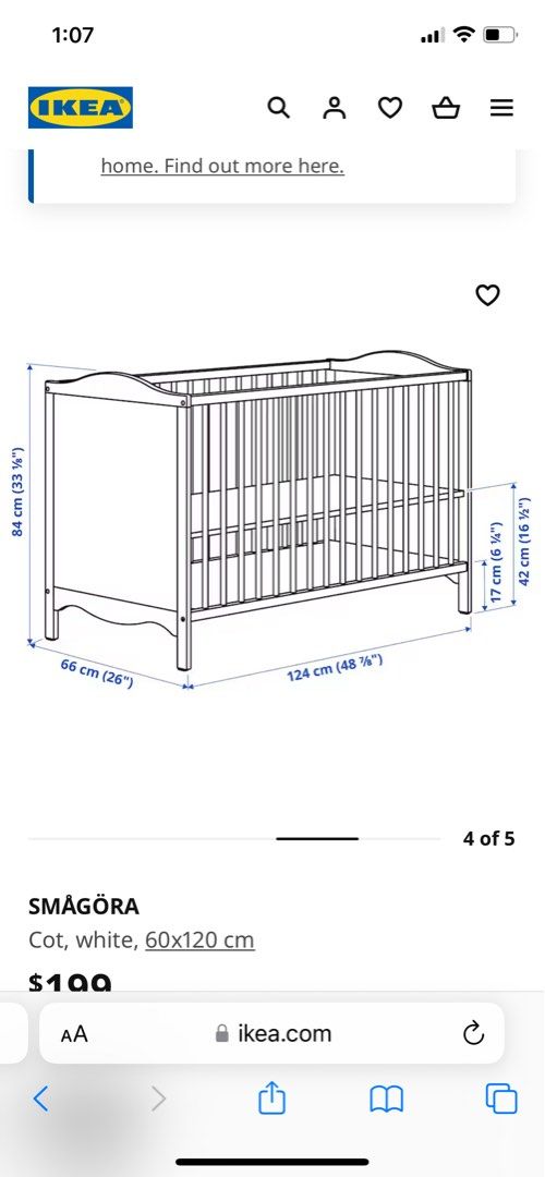 IKEA Smagora cot with mattress and 2 linen, Babies & Kids, Baby Nursery ...