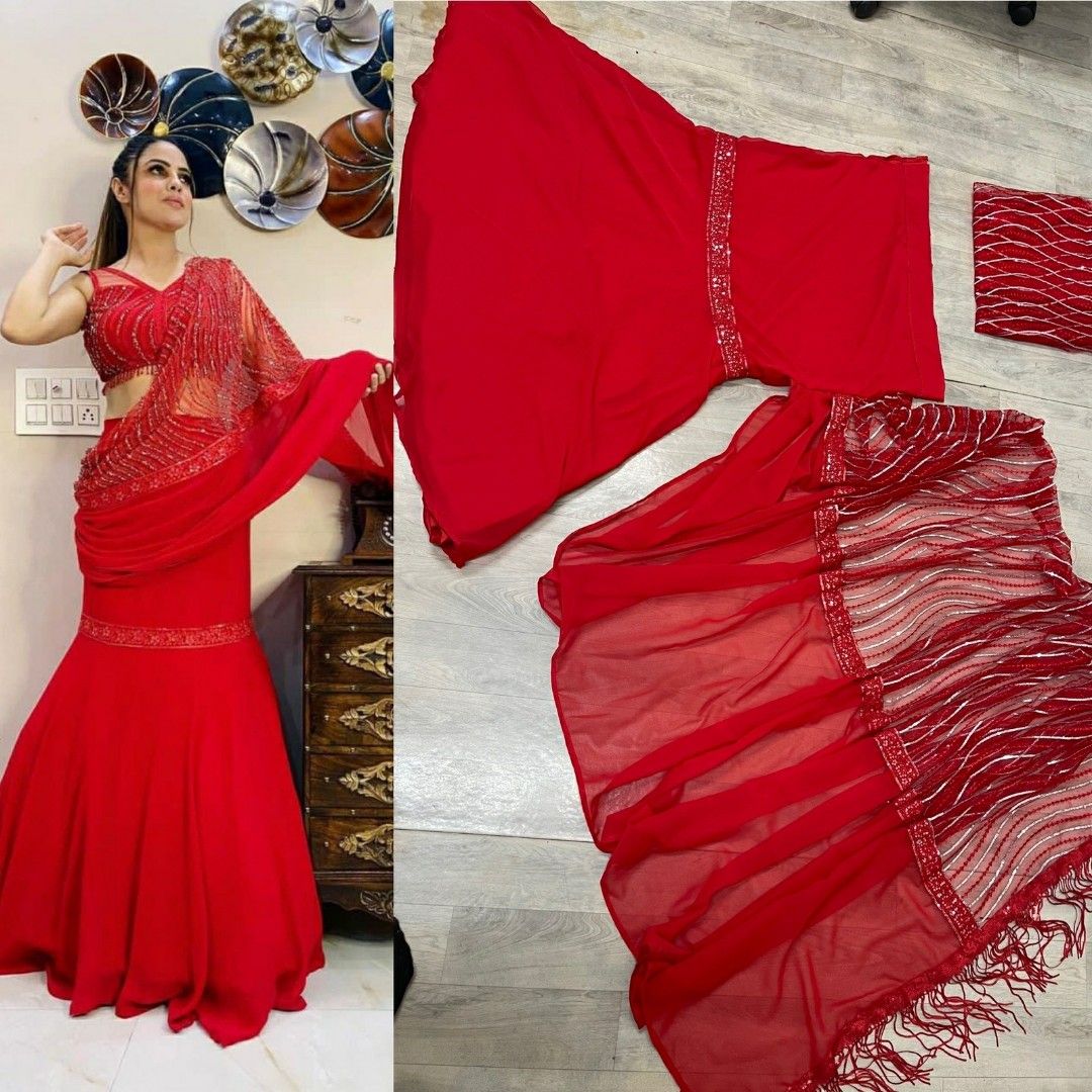 Indian red saari, 女裝, 連身裙 & 套裝, 連身裙 - Carousell