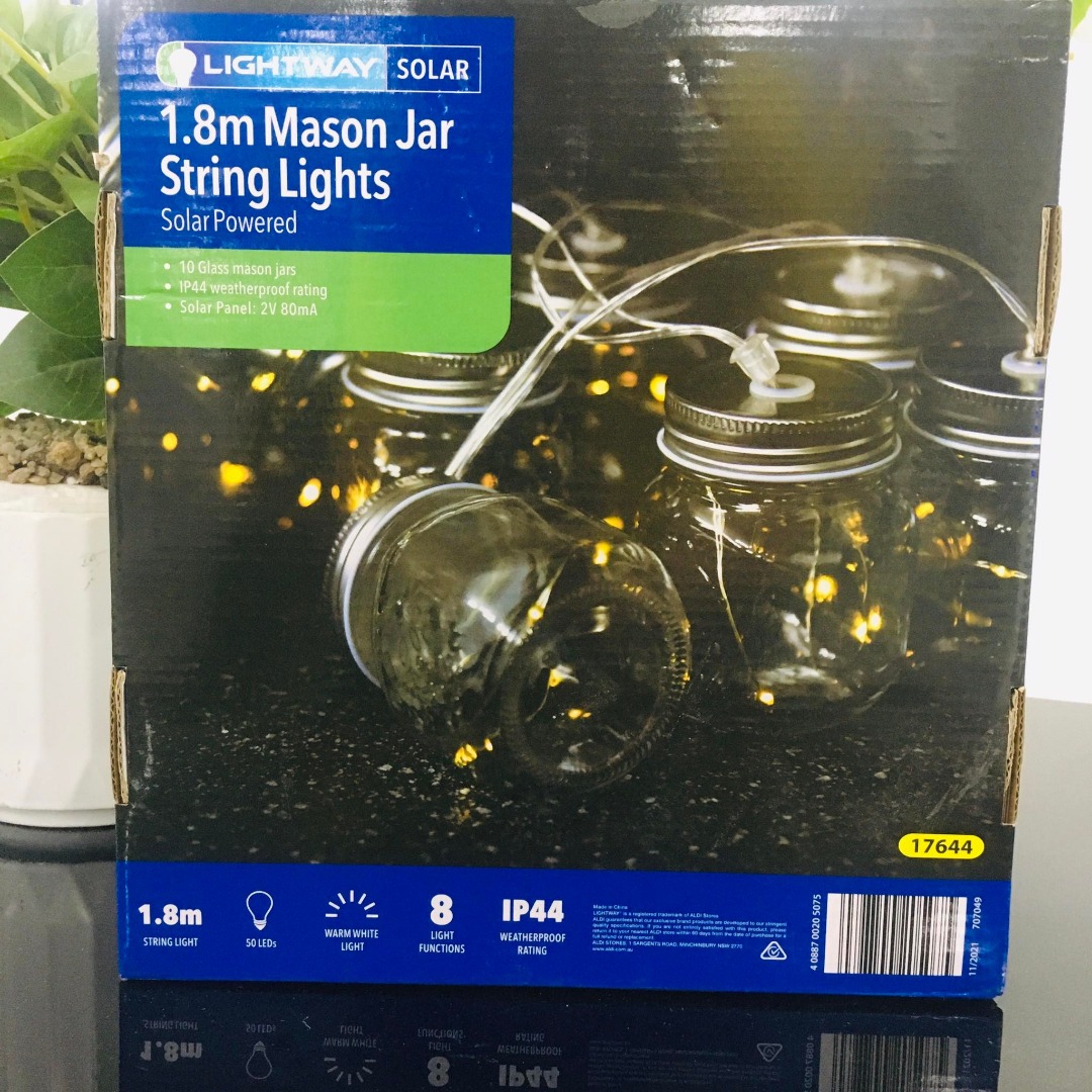 Lightway Solar 1.8m Mason Jar String Lights, Furniture & Home Living ...