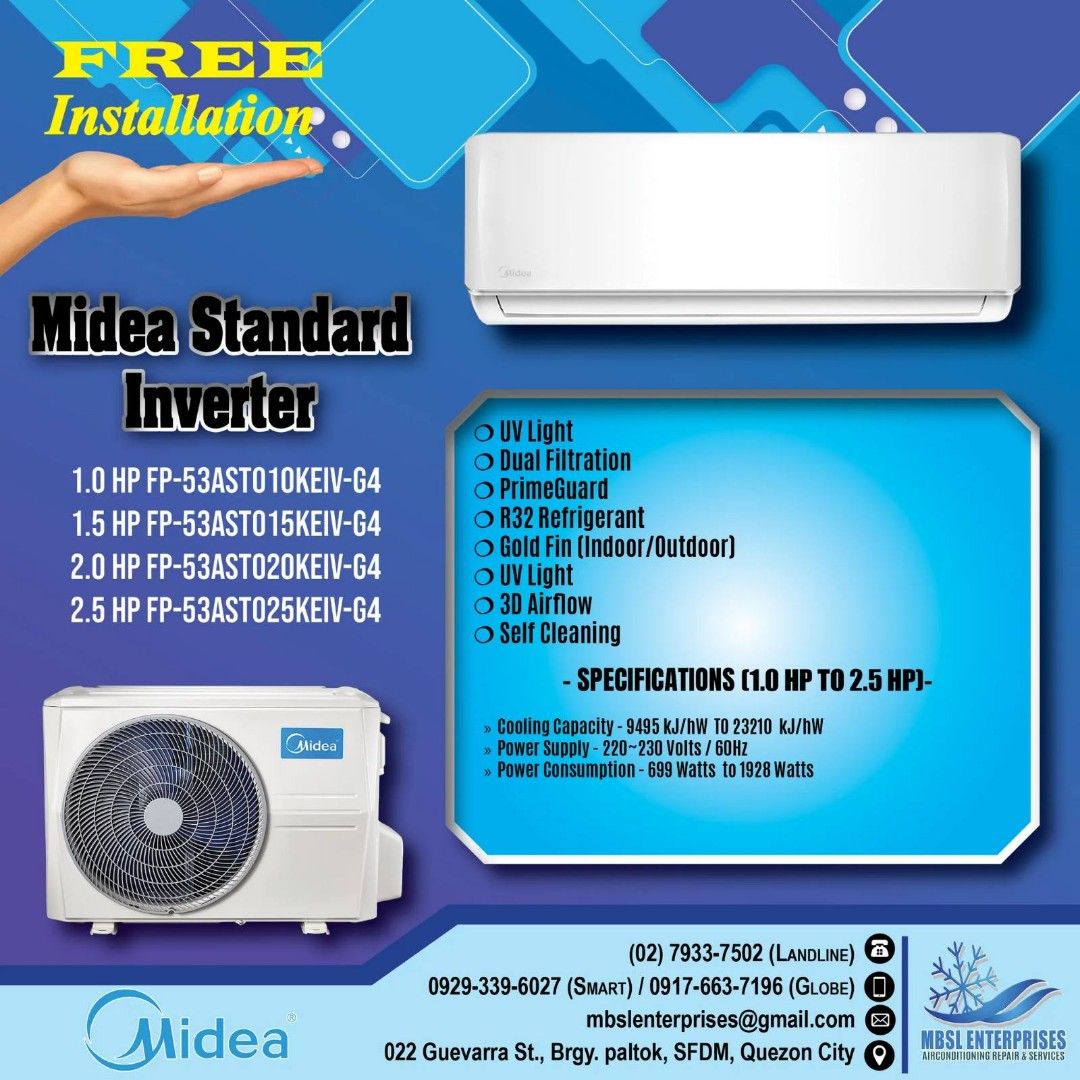 MIDEA AG SERIES INVERTER SPLIT TYPE AIRCON WITH FREE INSTALLATION, TV ...