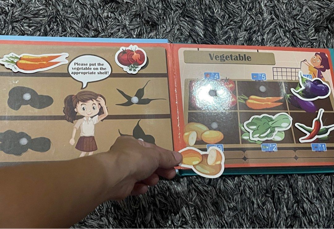 Montessori reusable sticker book fruits vegetables, Hobbies & Toys ...